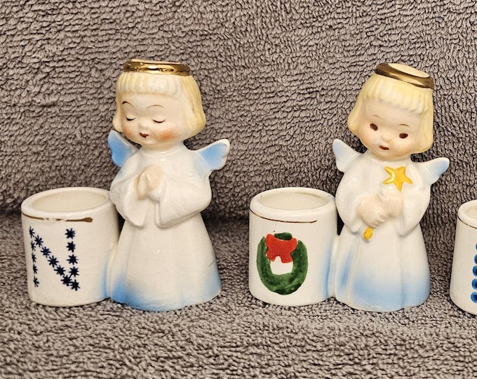 Vintage Christmas Japan NOEL Angels Ceramic Candle Holders!! - Etsy