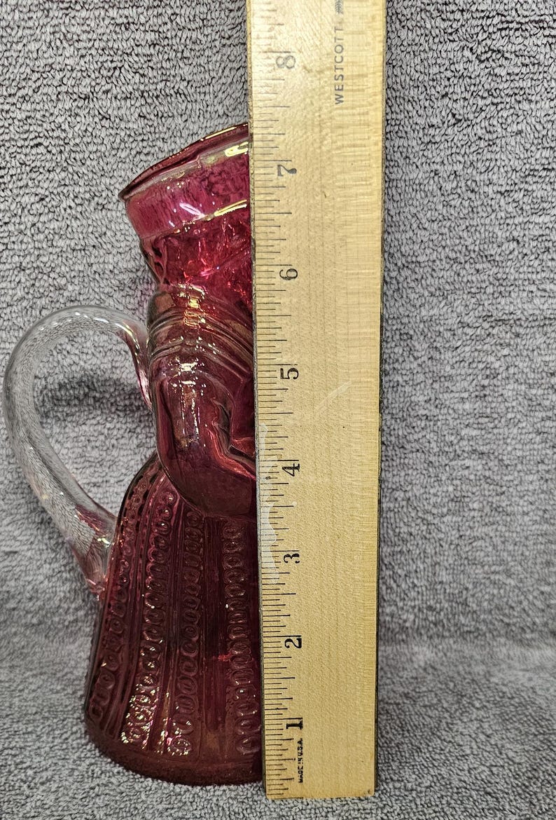 Kanawha Glass Cranberry Pitcher Stained Iridescent Colonial Woman Toby ...