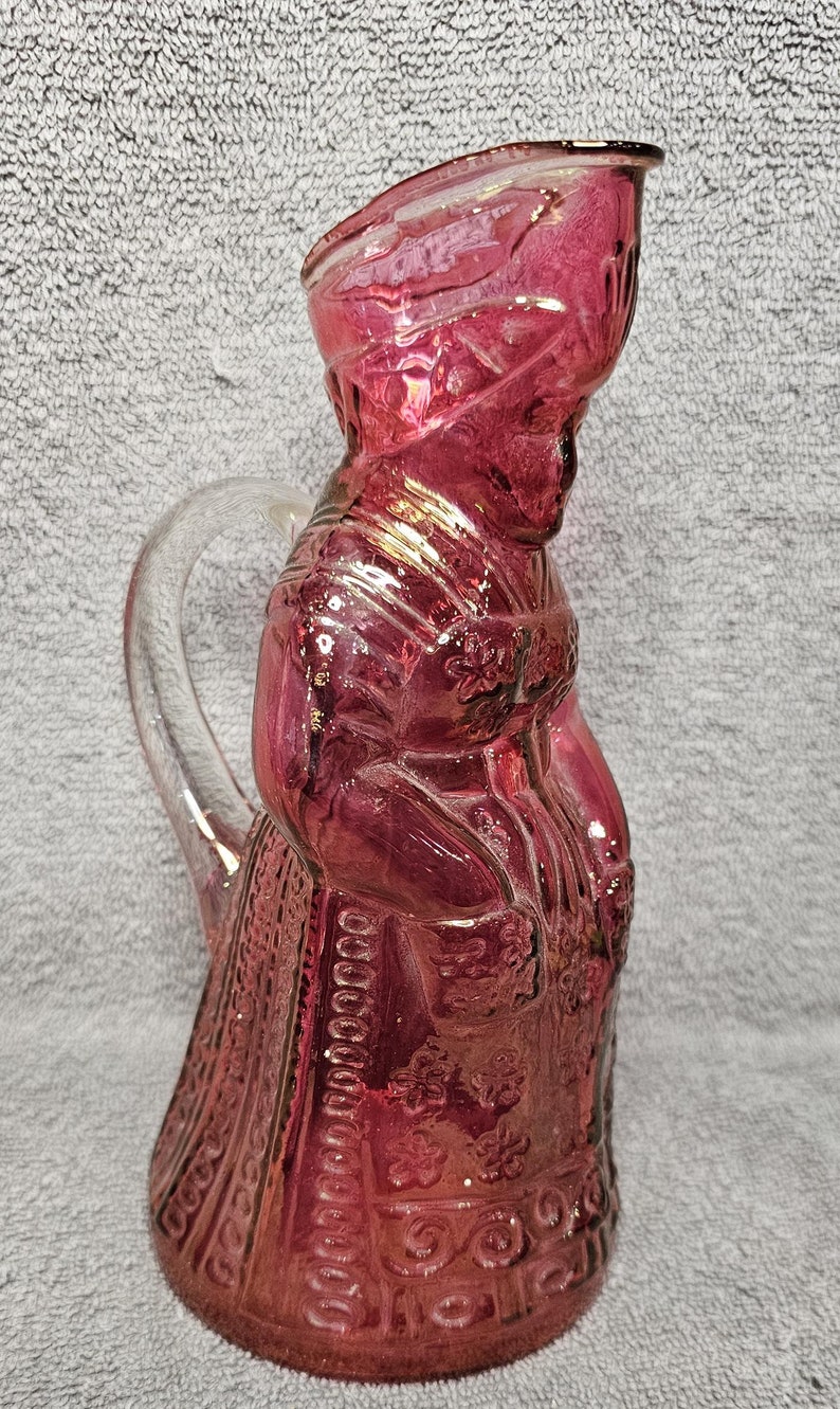 Kanawha Glass Cranberry Pitcher Stained Iridescent Colonial Woman Toby ...