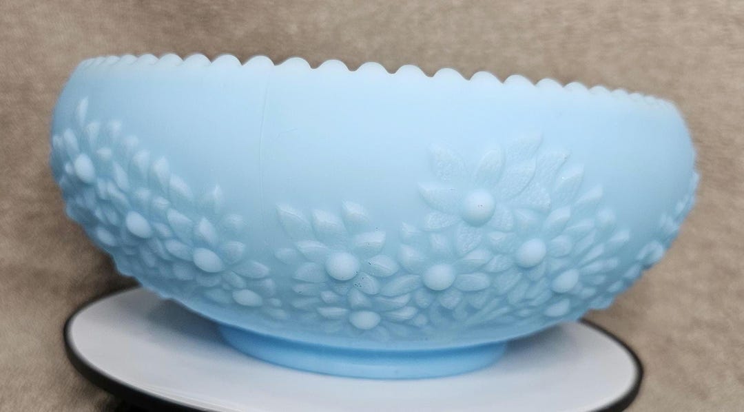 Vintage Fenton Blue Satin Orange Tree Cherry Chain 8" Bowl, Wonderful ...