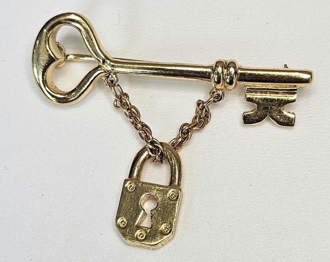 Vintage Crown Trifari Brooch Heart Skeleton Key Lock Jewelry! Marked ...
