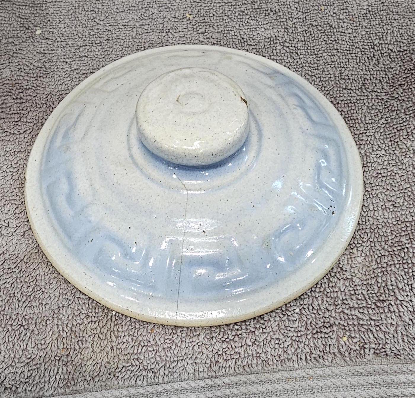 Antique Blue and White Stoneware Salt Crock With Lid, Indian Good Luck ...