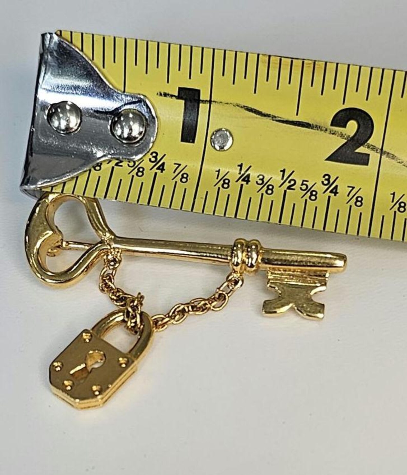 Vintage Crown Trifari Brooch Heart Skeleton Key Lock Jewelry! Marked ...