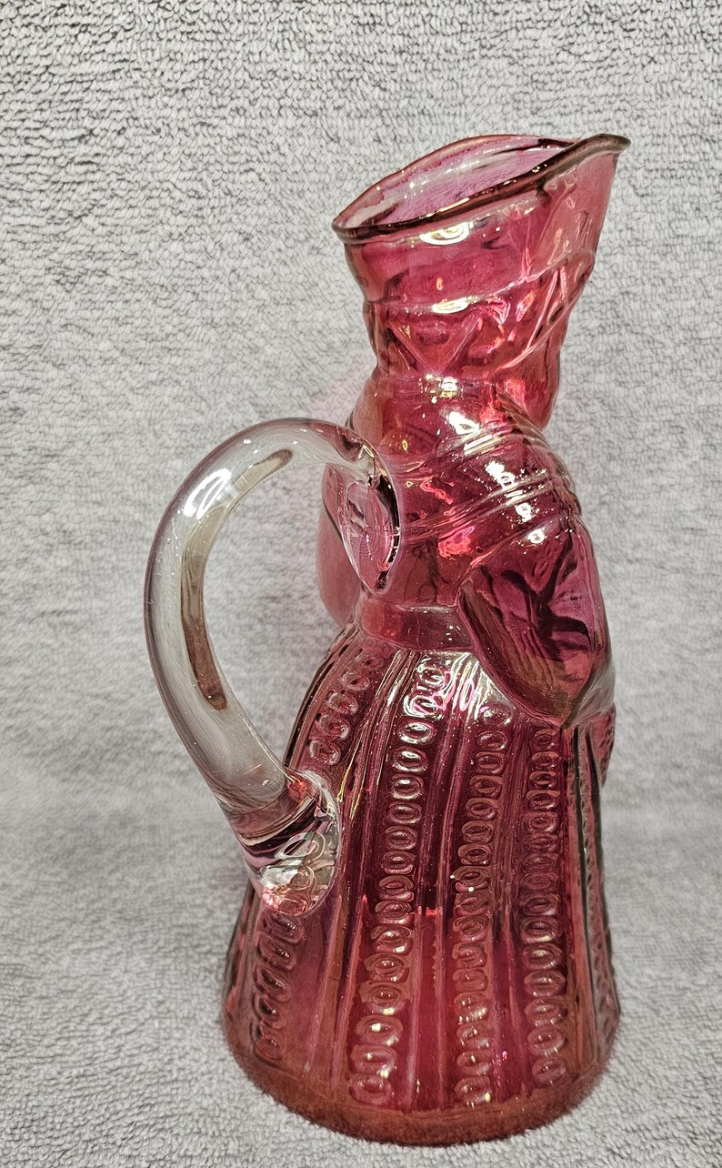 Kanawha Glass Cranberry Pitcher Stained Iridescent Colonial Woman Toby ...