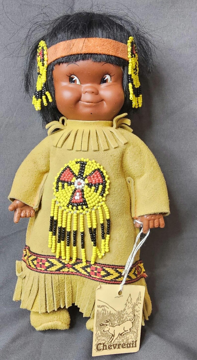 Vintage 1950's ESKIMO INUIT Baby 10" Doll Hard Plastic Real Leather ...