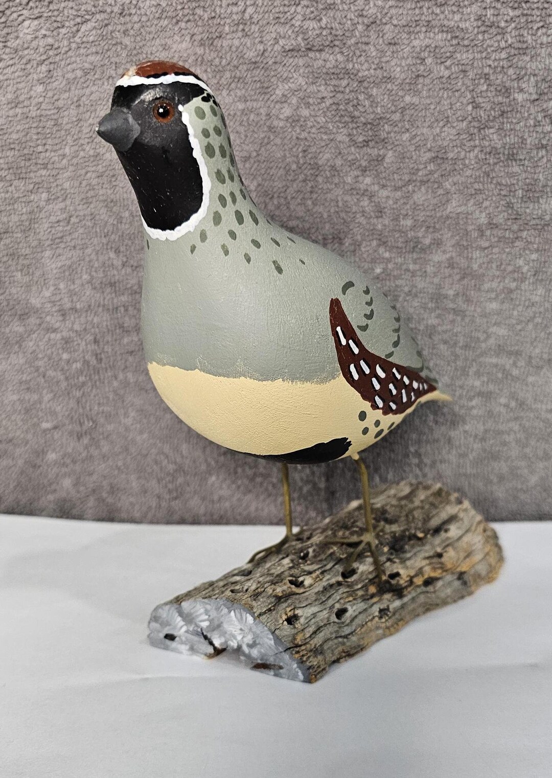 Vintage Handmade Carved Hand Painted Gambles Quail on Drift Wood! - Etsy