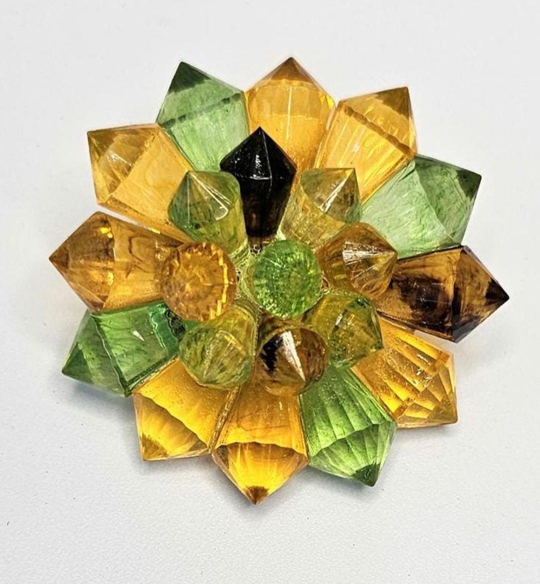 Vintage 60s Yellow & Green Spiky Star Brooch: Gold Tone Acrylic Gem - Etsy