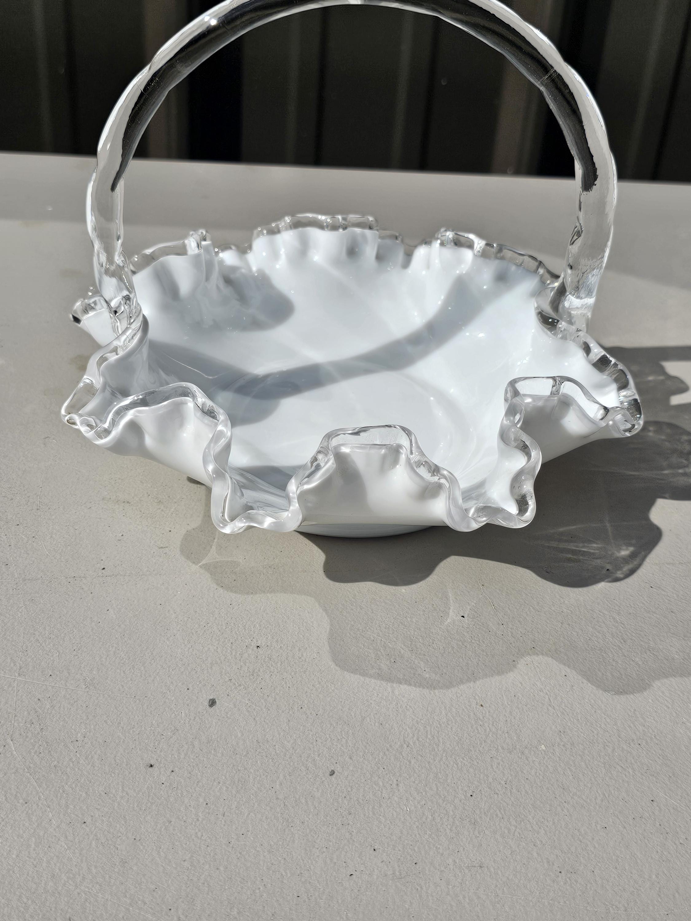 Vintage Fenton Milk Glass Sliver Crest Glass Basket Wonderful Condition ...