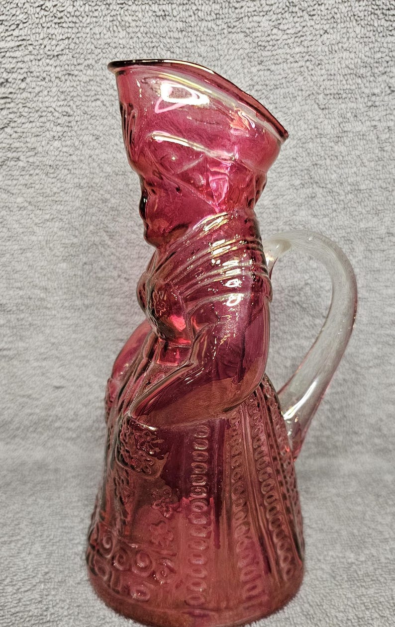 Kanawha Glass Cranberry Pitcher Stained Iridescent Colonial Woman Toby ...
