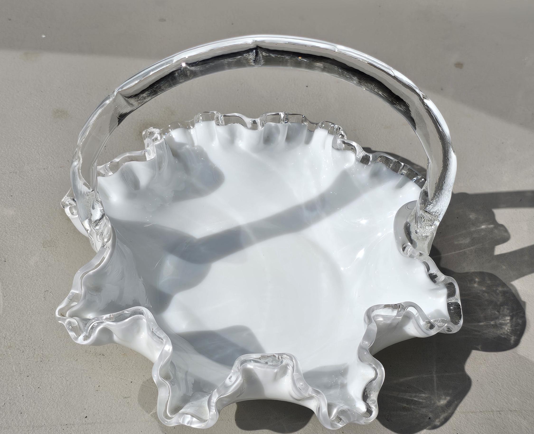 Vintage Fenton Milk Glass Sliver Crest Glass Basket Wonderful Condition ...
