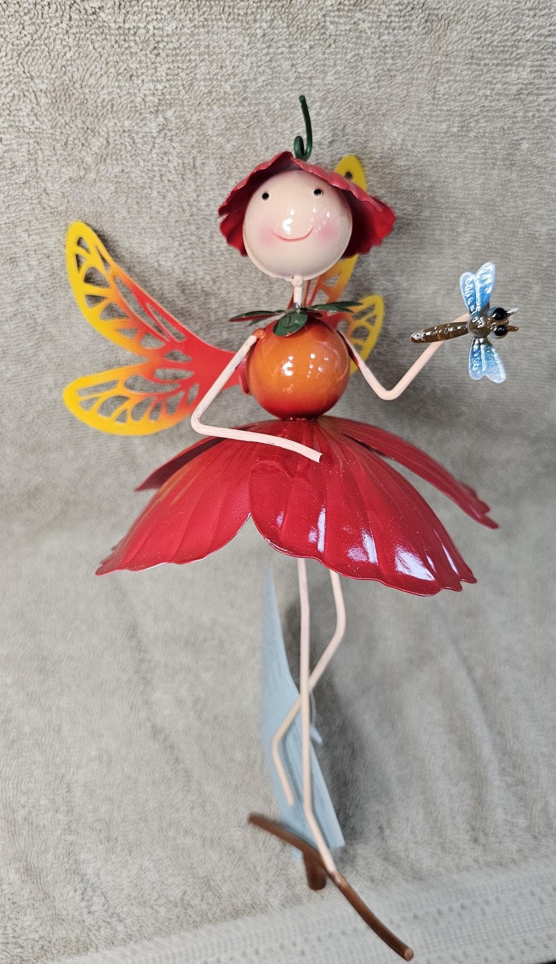 Brand New Tin Whimsical Red Garden, Fairy Garden Stake Yard Art!! 32 ...