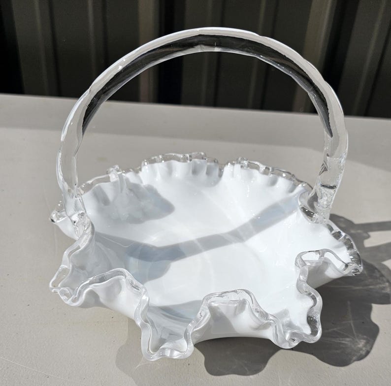 Vintage Fenton Milk Glass Sliver Crest Glass Basket Wonderful Condition ...