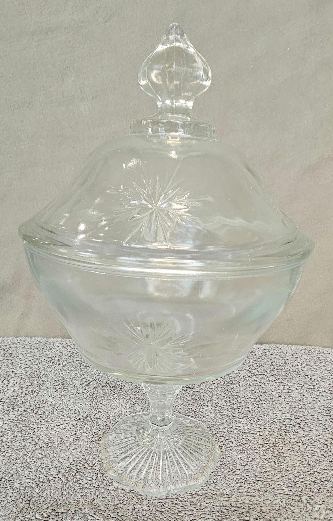 PRICE DROP Vintage Pressed Glass Compote With Lid: Bethlehem Star ...