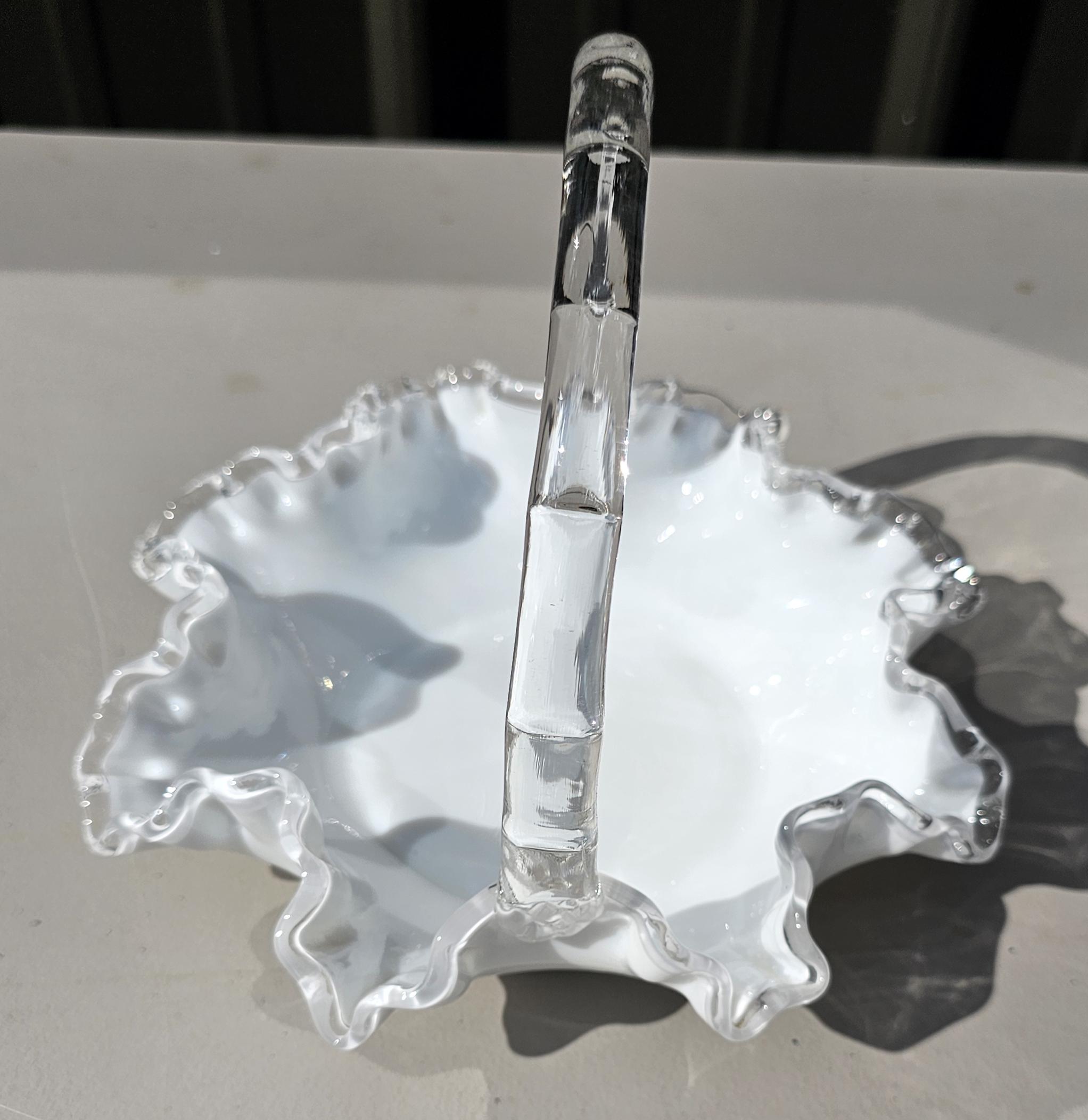 Vintage Fenton Milk Glass Sliver Crest Glass Basket!! Wonderful ...