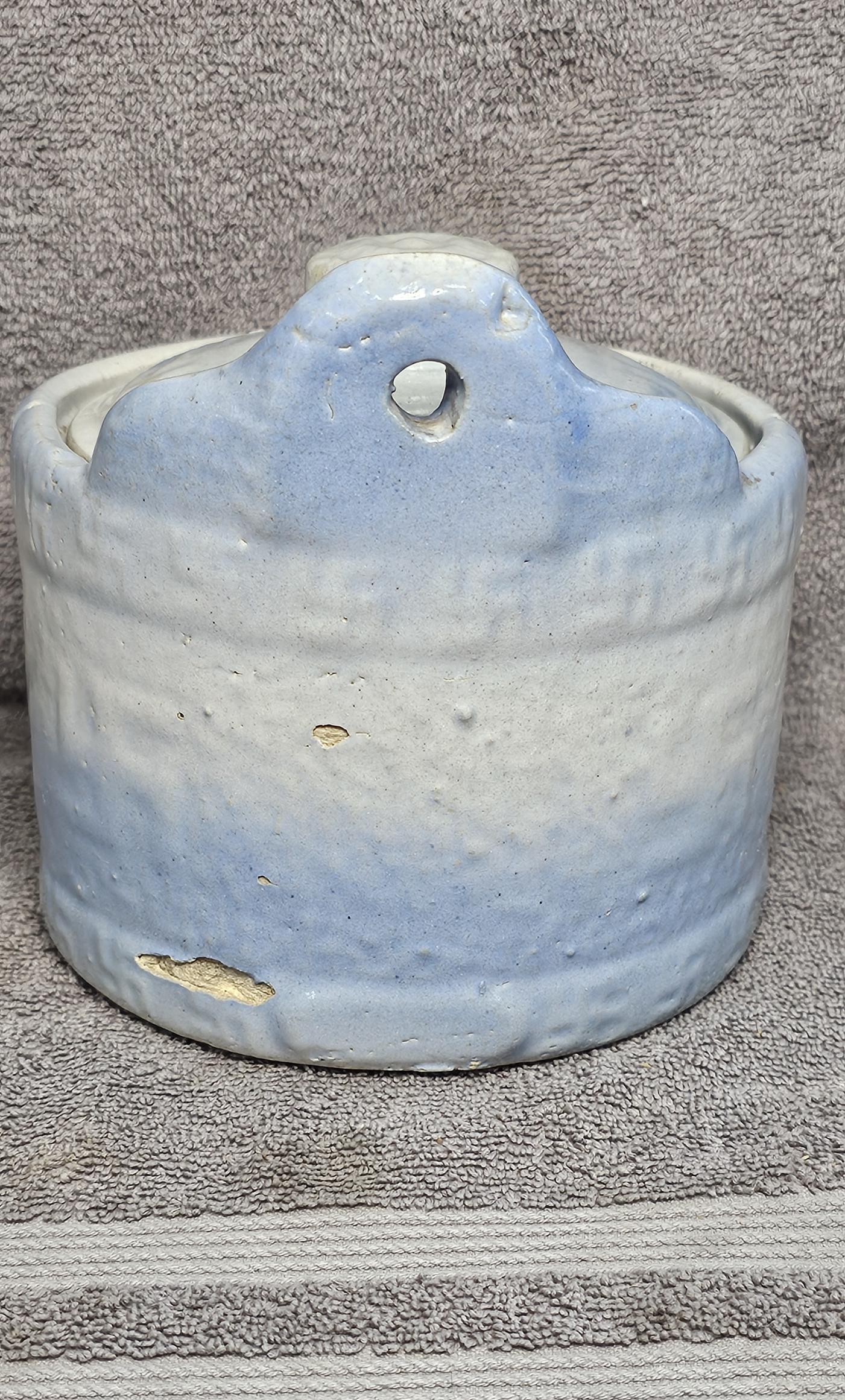Antique Blue and White Stoneware Salt Crock With Lid, Indian Good Luck ...