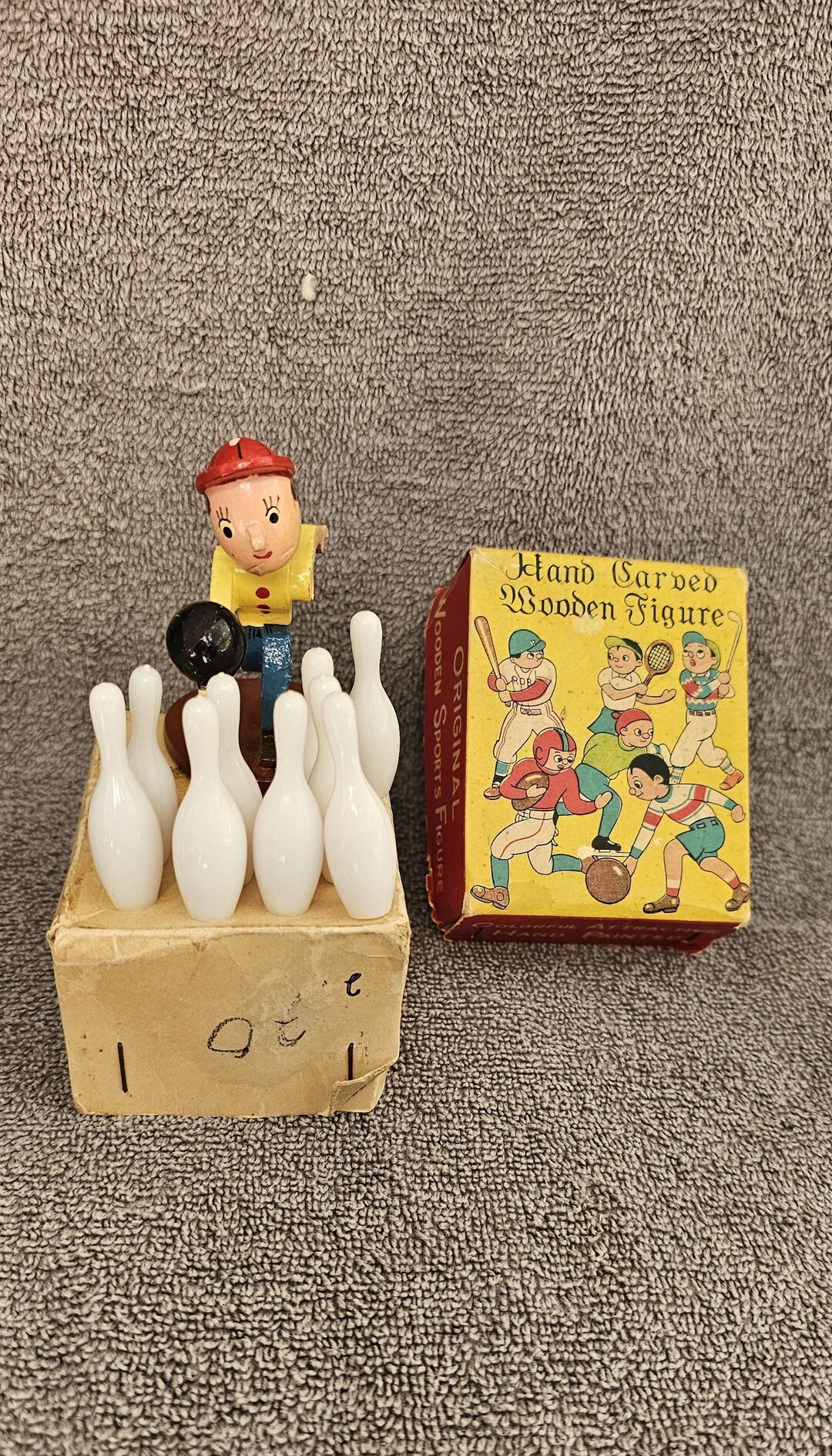 Vintage 1950's Japan Hand Carved Wooden Nodder Bowler Figure With ...