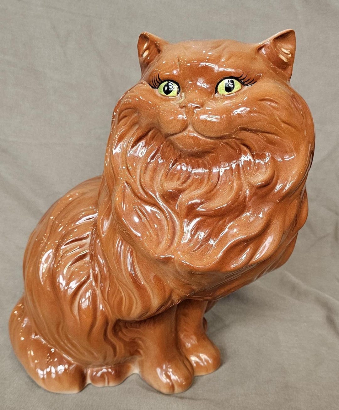 Vintage 1970s Large Orange Ceramic Cat Statue With Realistic Green Eyes ...