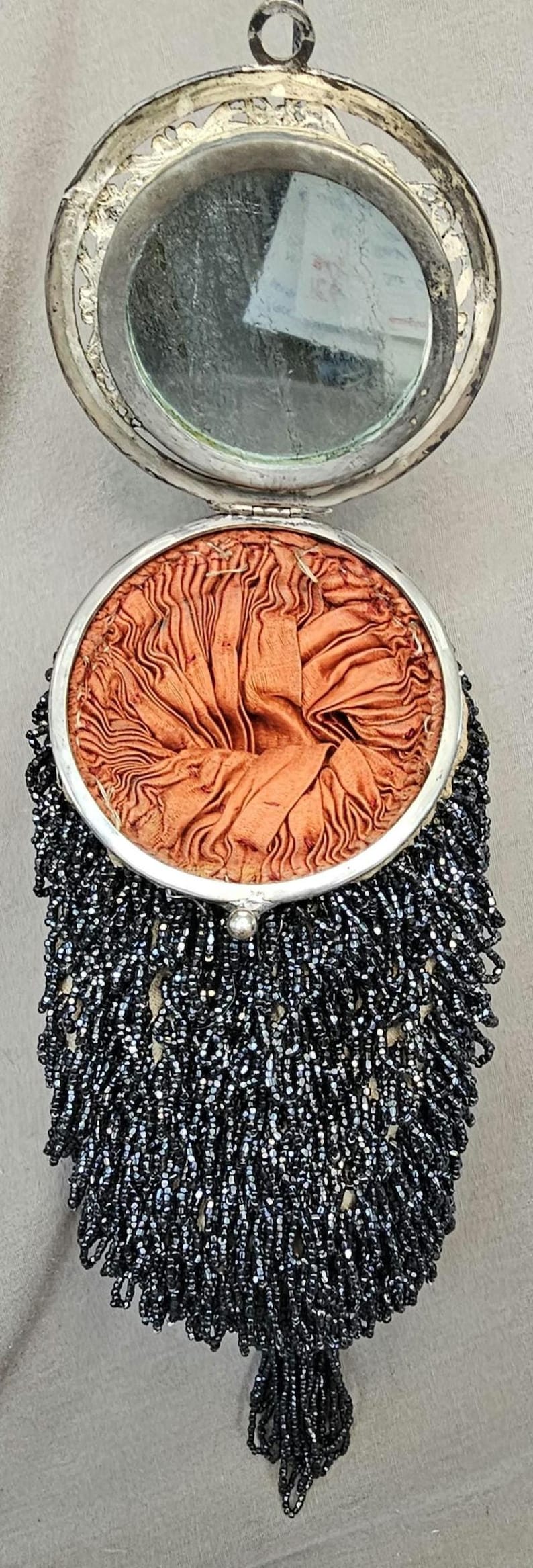 1920s Beaded Flapper Evening Bag: Art Deco Metal Top Purse With Mirror ...