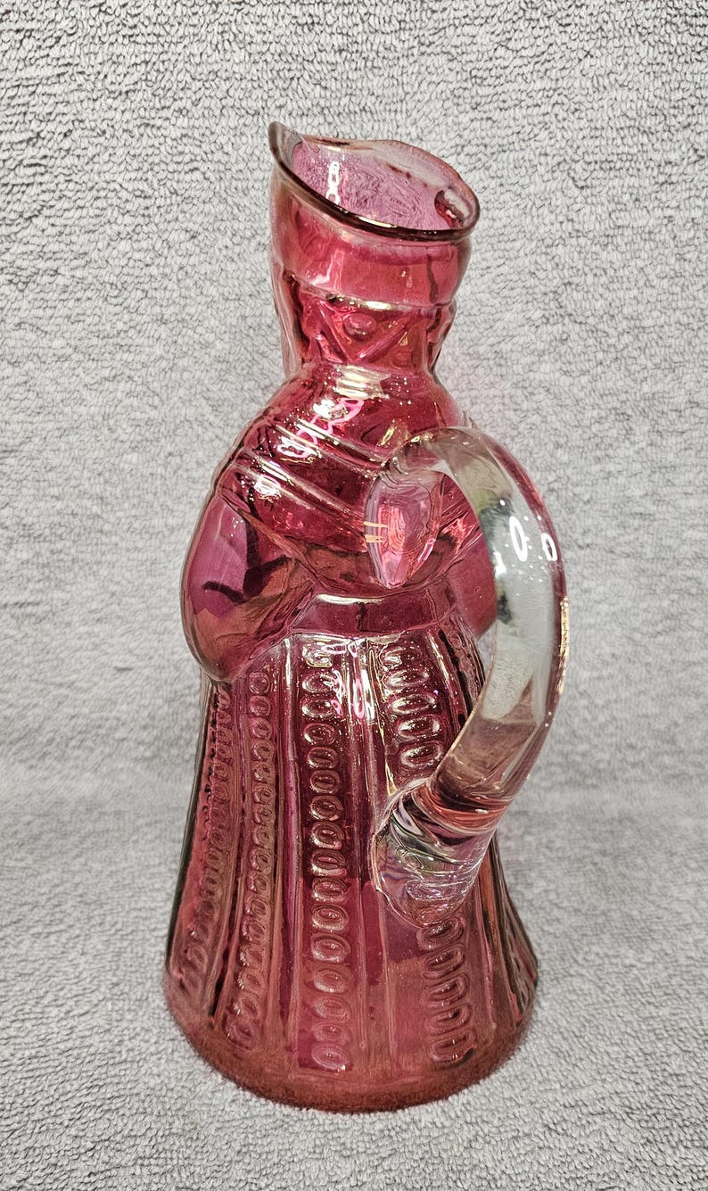 Kanawha Glass Cranberry Pitcher Stained Iridescent Colonial Woman Toby ...