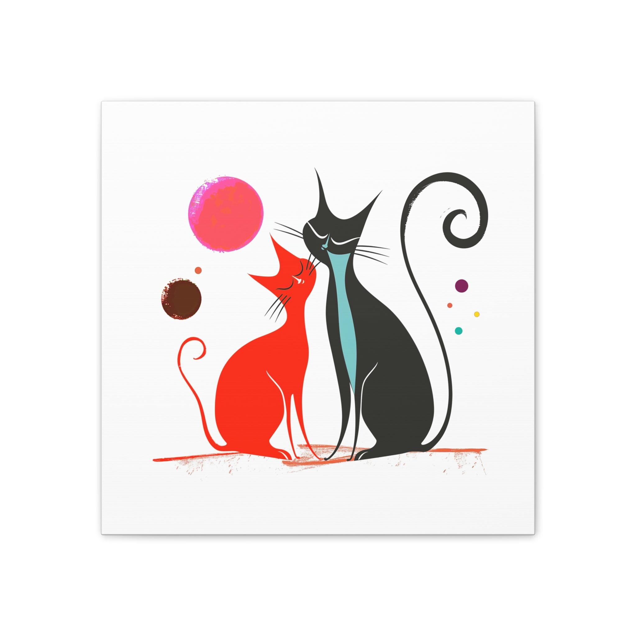 Canvas Stretched, Abstract Cat Combo Holiday Gift, Two Cats Making ...