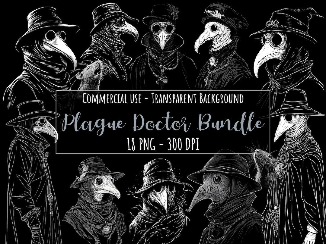 Plague Doctor Clipart 18 PNG Black & White Illustration Commercial Use ...