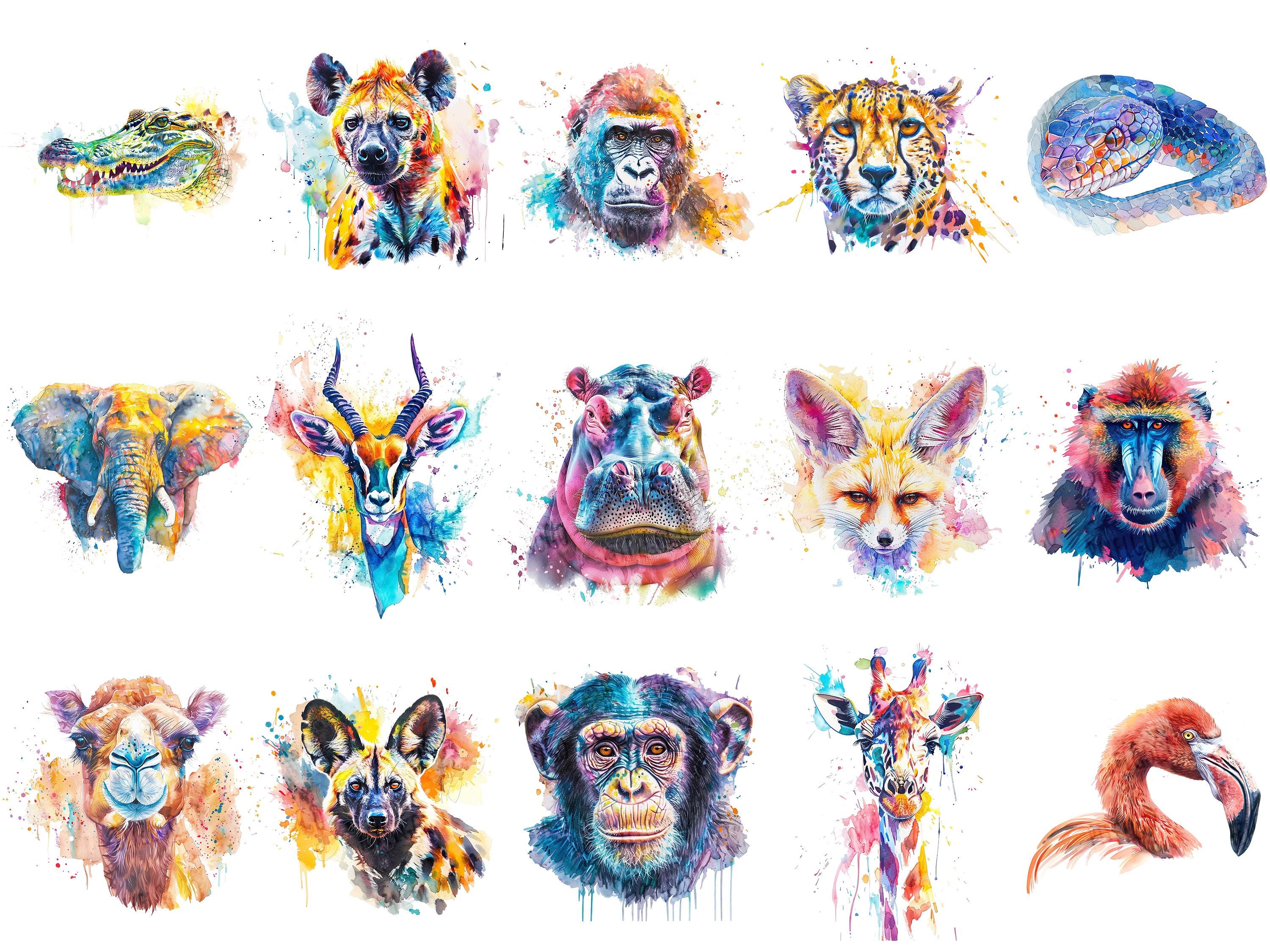 Watercolor African Animal Clipart Bundle, Commercial Use (30 PNG) - Etsy UK