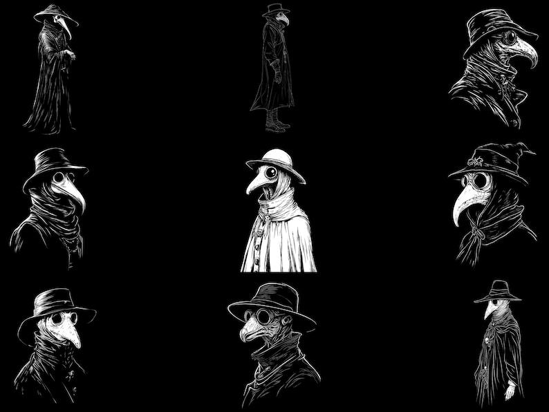 Plague Doctor Clipart 18 PNG Black & White Illustration Commercial Use ...