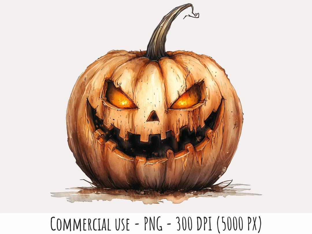 Spooky Watercolor Pumpkin Clipart, Halloween Horror (PNG Digital ...