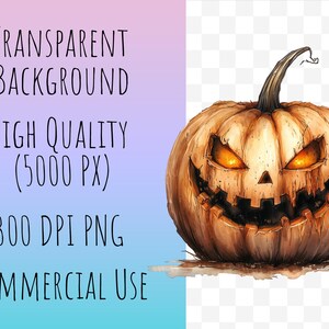 Spooky Watercolor Pumpkin Clipart, Halloween Horror (PNG Digital ...