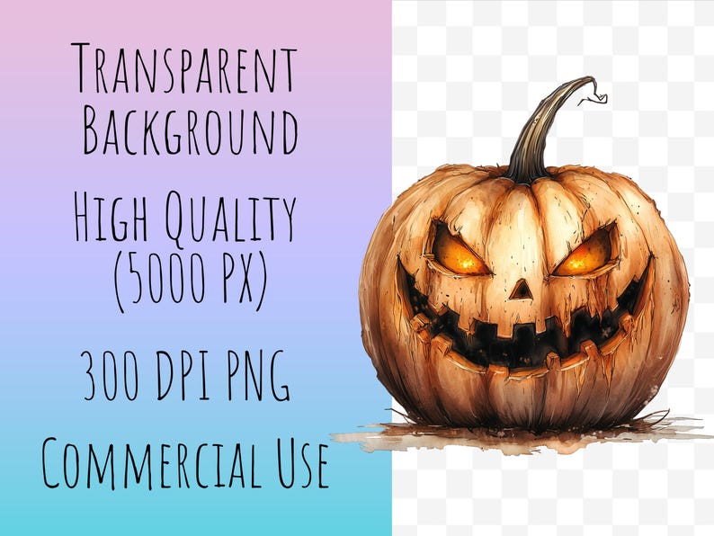 Spooky Watercolor Pumpkin Clipart, Halloween Horror (PNG Digital ...