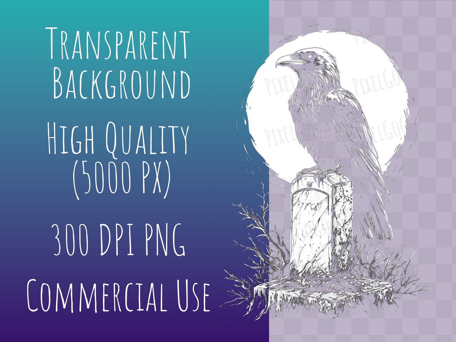 Gothic Raven Tombstone Clipart 1 PNG Black and White Illustration ...