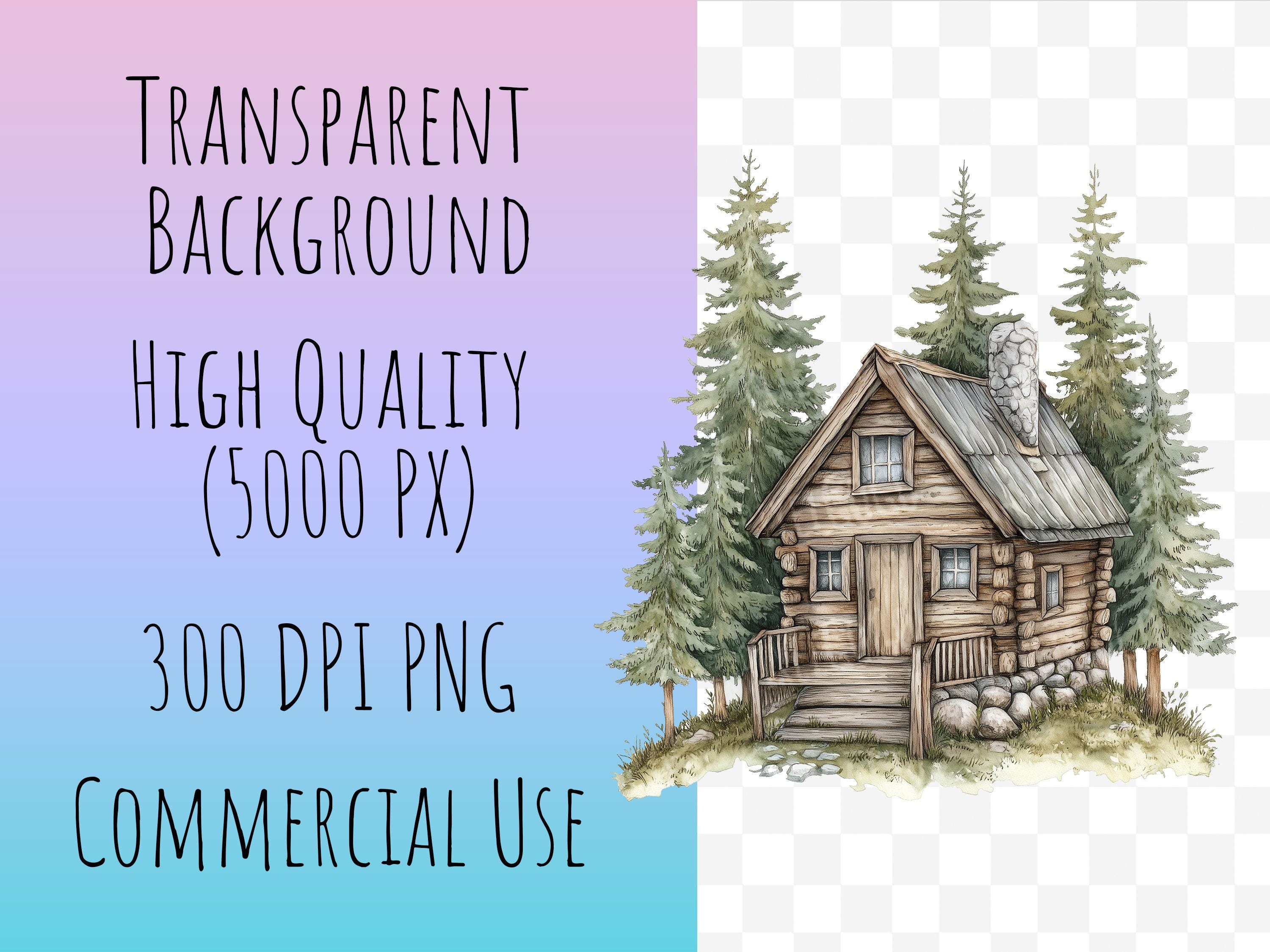 Wooden Cabin Watercolor Clipart 1 PNG Cottage Trees Landscape Nursery ...