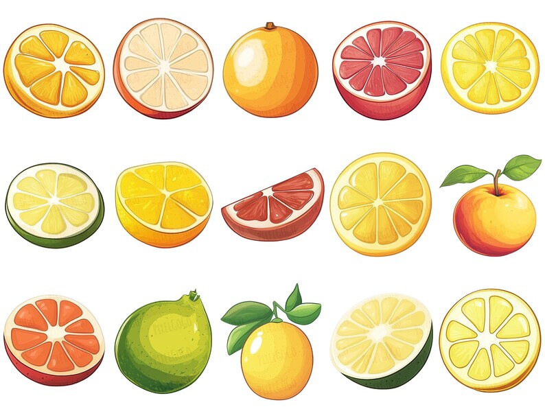 Fruit Citrus Clipart Bundle 50 PNG Orange Lemon Lime Grapefruit ...