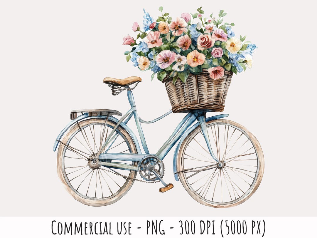 Vintage Bicycle Floral Clipart 1 PNG Watercolor Flower Bouquet ...