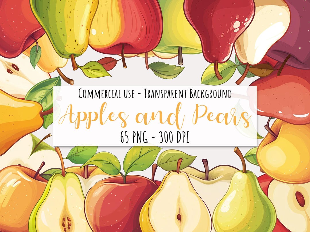Apples Pears Clipart Bundle 65 PNG Fruit Healthy Eating Nutrition ...