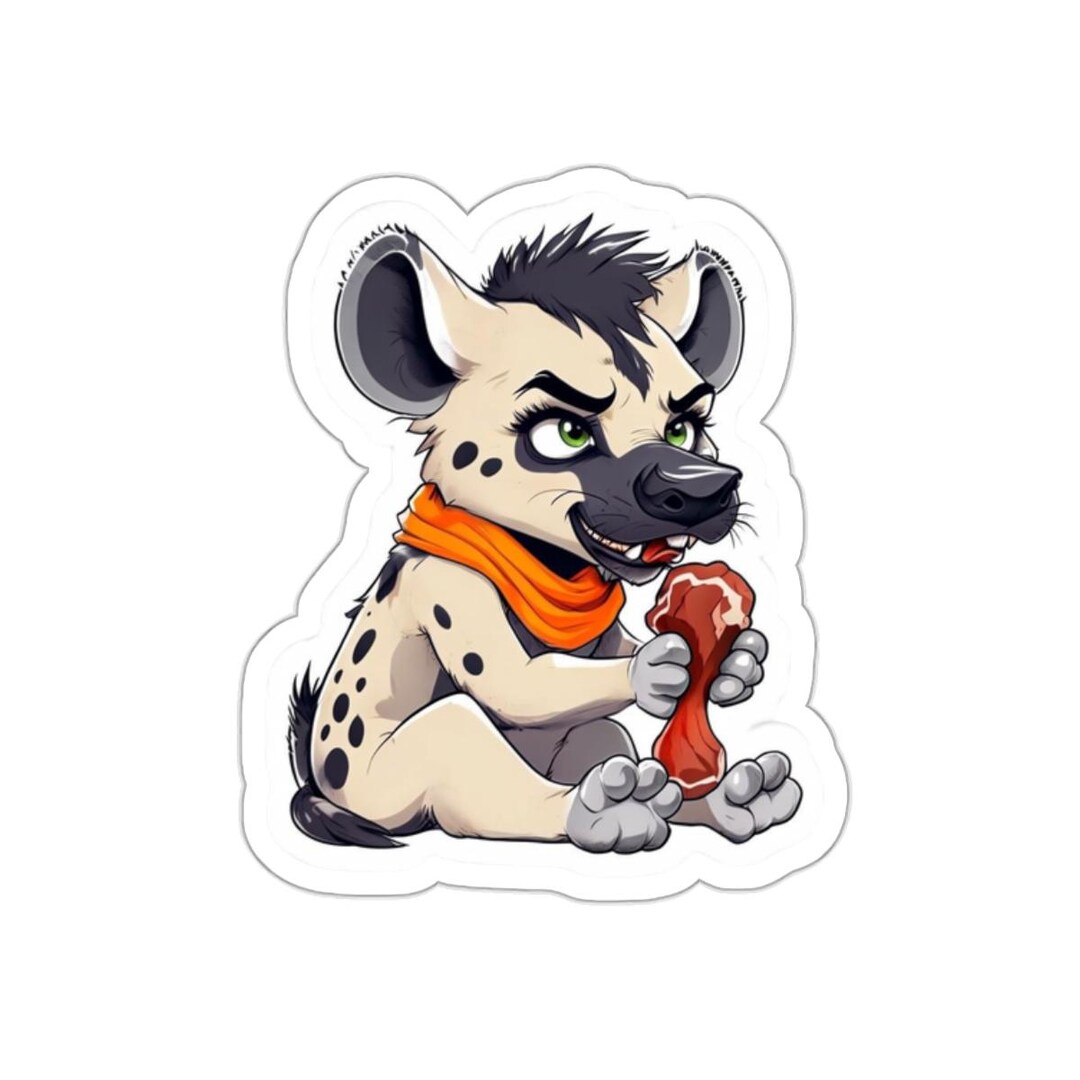 Hyena Cartoon Kiss-cut Stickers, Eating Scrap of Meat, Laptop Decal ...