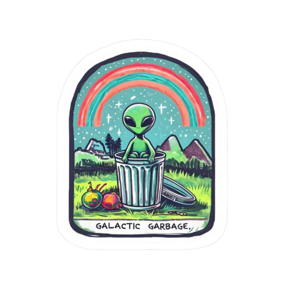 Galactic Garbage Retro Alien in Garbage Can Kiss-cut Sticker, Humor ...