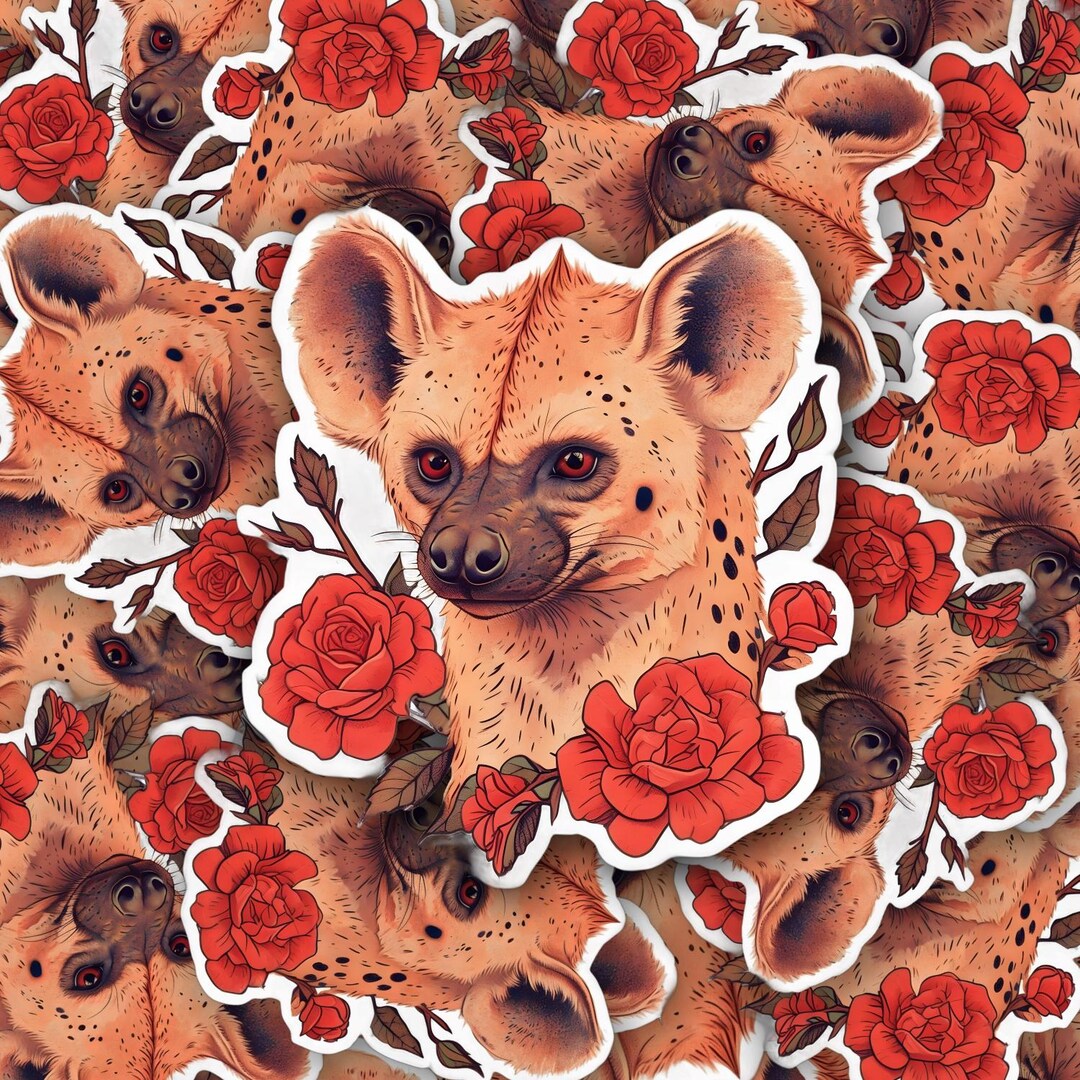 Vintage Style Hyena Sticker - Floral Animal Decor, Laptop, Water Bottle ...