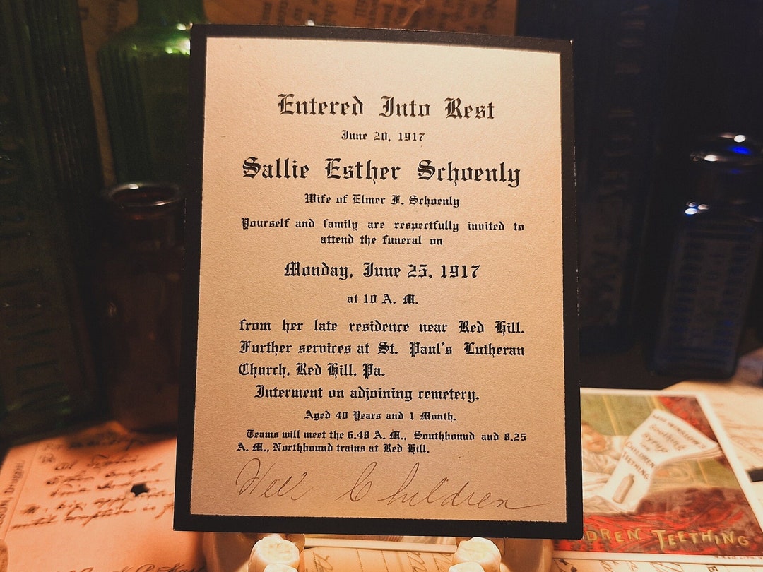 Funeral Notice Card, Sally Schoenly 1917 Victorian Cabinet Card ...