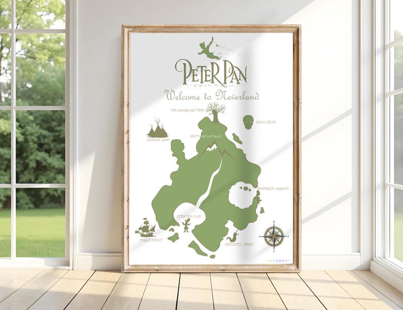 Neverland Map, Kids Room Poster, Peter Pan Poster, Peter Pan, Nursery ...