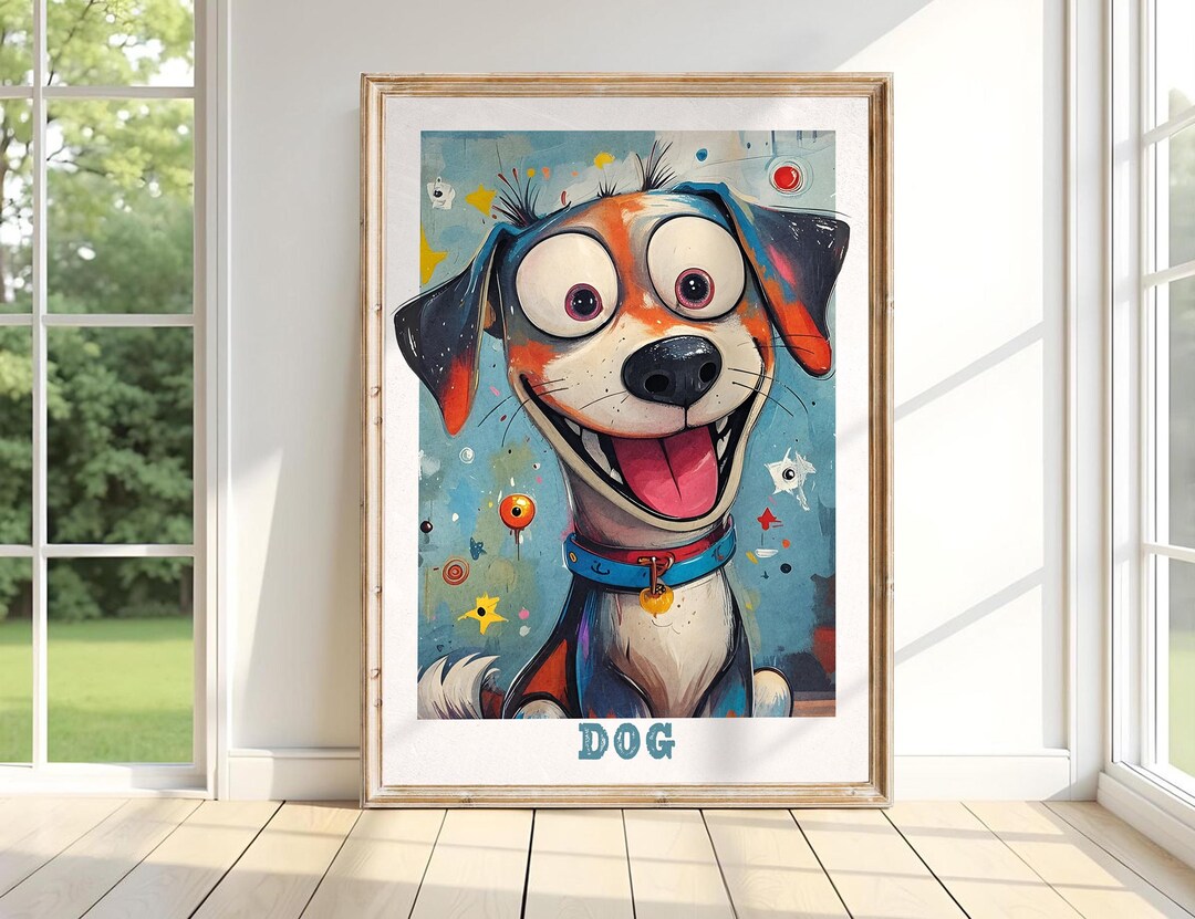 Fun DOG Wall Art,, Whimsical Animal Print, Bright Colorful Prints ...
