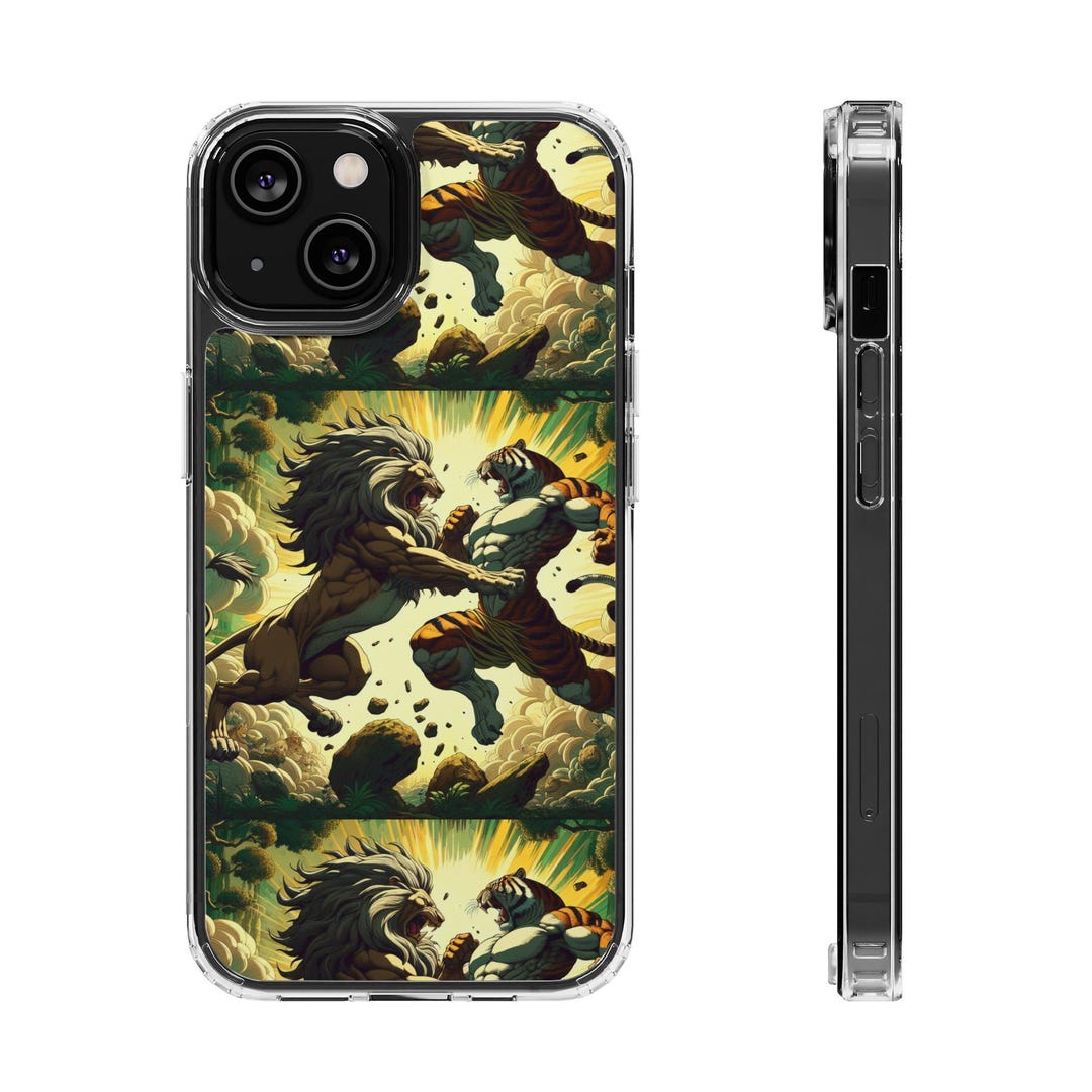 Anime Lion Vs Tiger Clear Phone Case, Art Design - Etsy