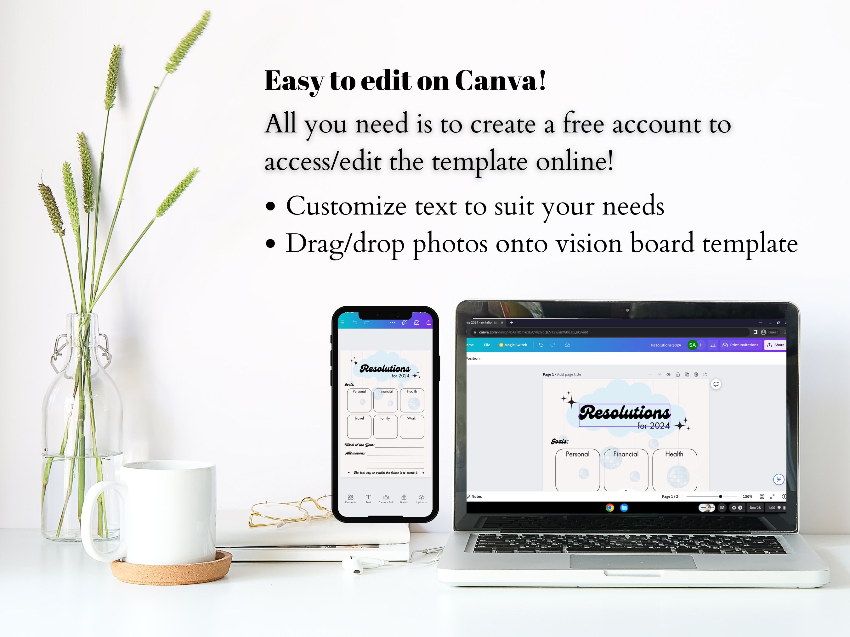 New Years Resolution 2024 Digital Vision Board, Instant Download ...