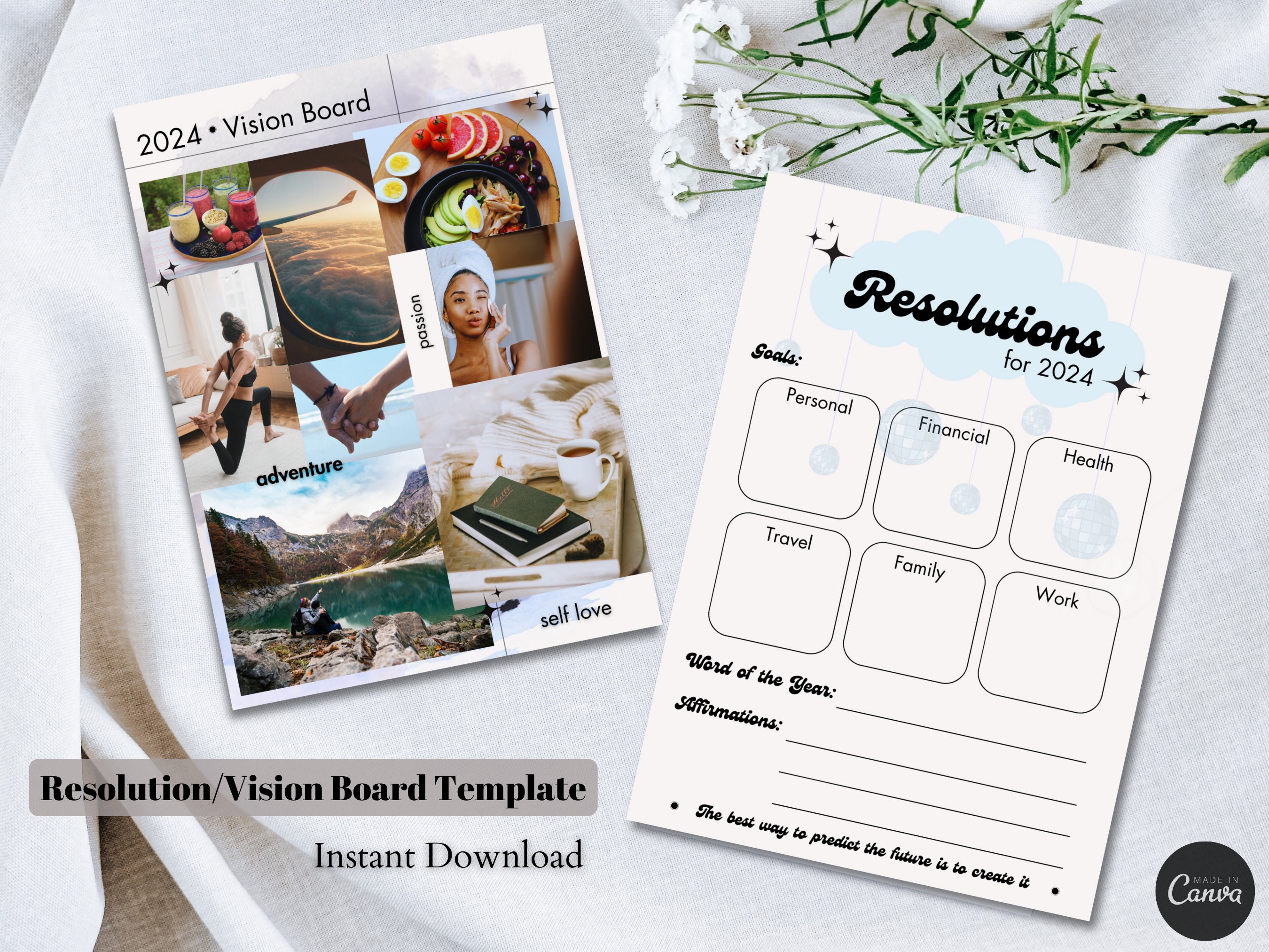 2024 New Year Vision Board Template, Goal Planner (digital Download) - Etsy