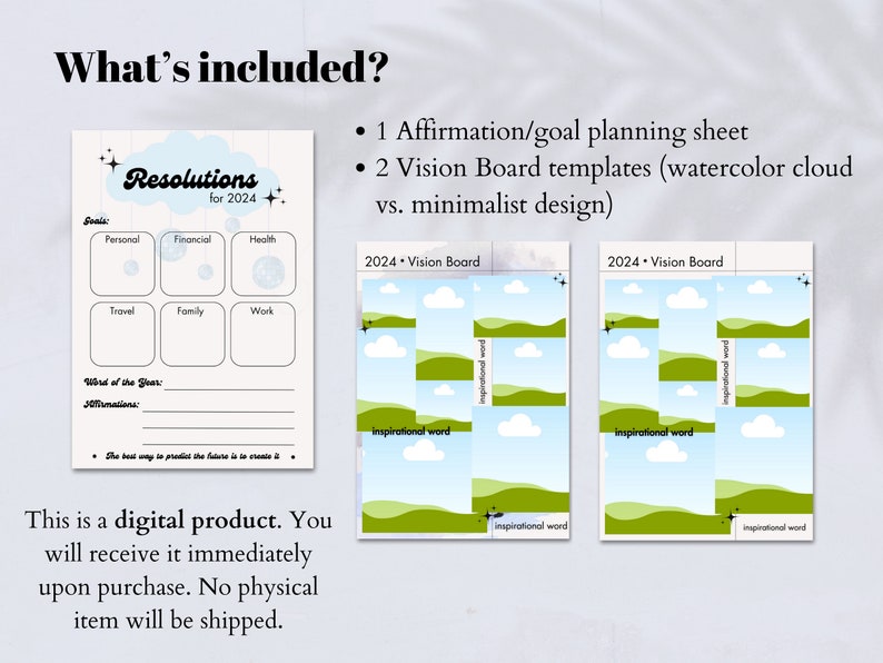 New Years Resolution 2024 Digital Vision Board, Instant Download ...