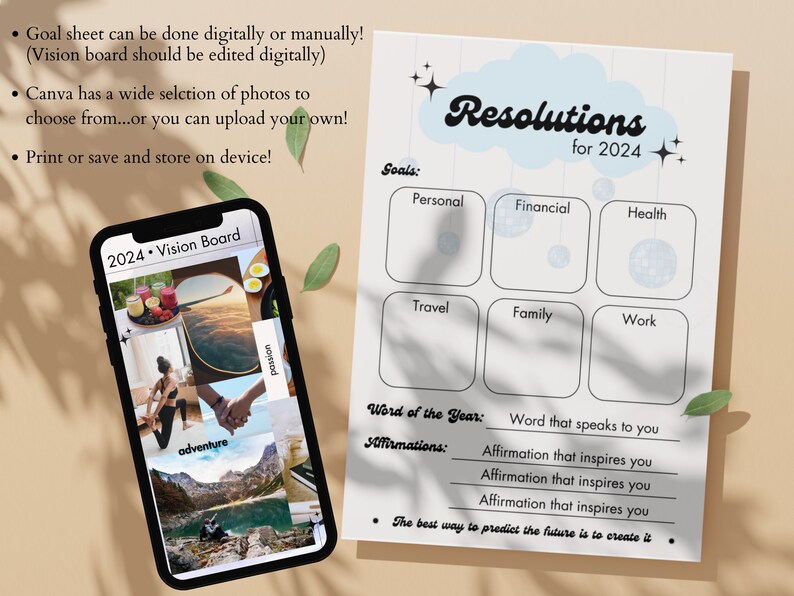 New Years Resolution 2024 Digital Vision Board, Instant Download ...