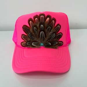 FEATHER Trucker Hat Nashville NFR Rodeo Western Fashion Neon Pink - Etsy