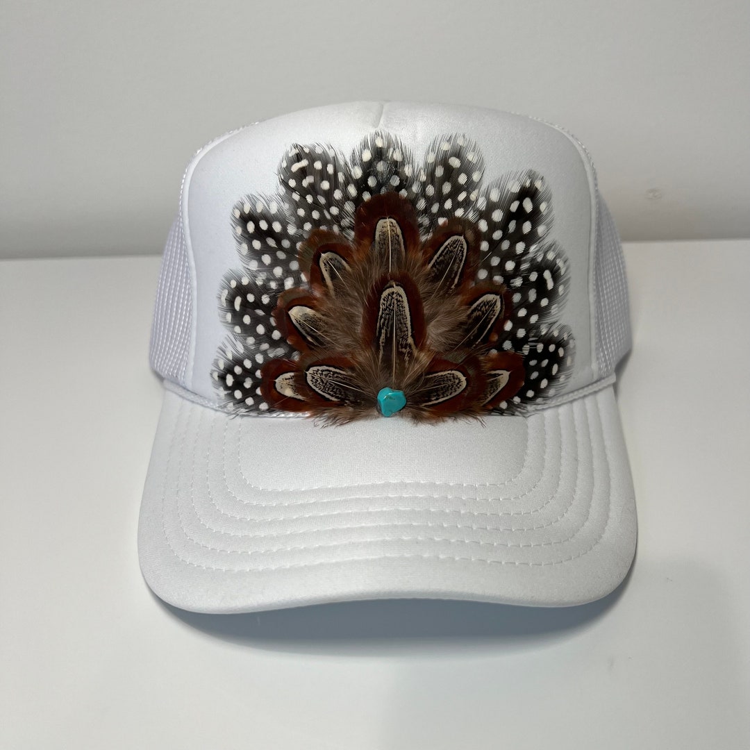 FEATHER Trucker Hat Western NFR Rodeo PBR Fashion Spotted White - Etsy
