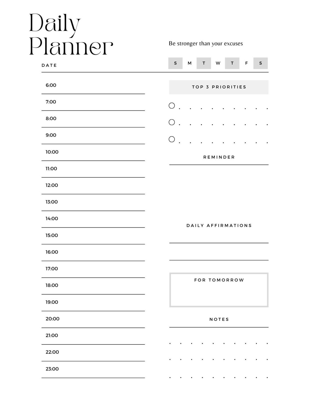 Daily Planner Printable PDF, Printable Planner, Daily Rountine, Daily ...