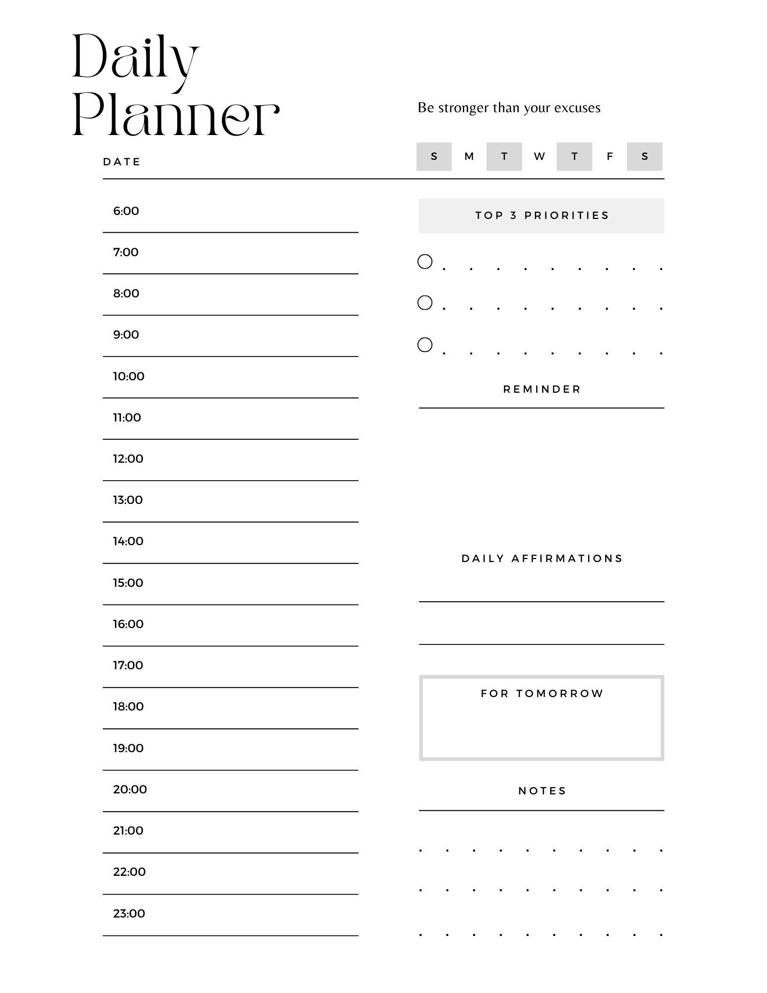 Daily Planner Printable PDF, Printable Planner, Daily Rountine, Daily ...